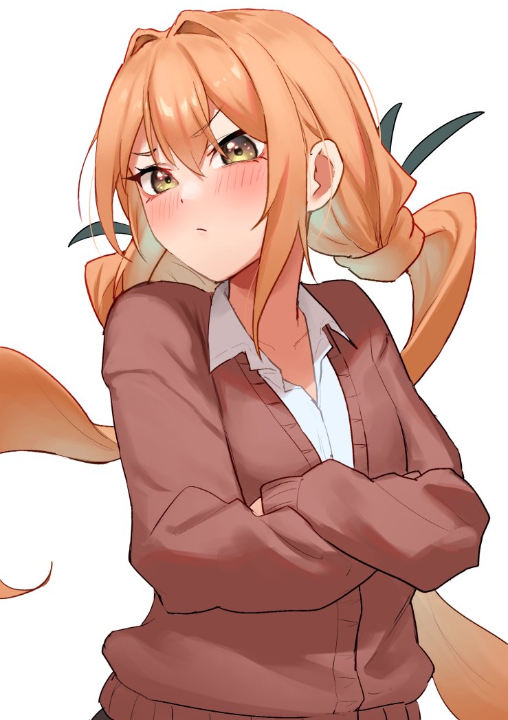 Safebooru - 1girl amog blush breasts brown cardigan cardigan closed ...