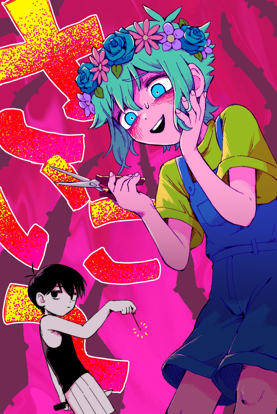 Safebooru - 2boys basil (headspace) (omori) basil (omori) black eyes black hair black tank top ...