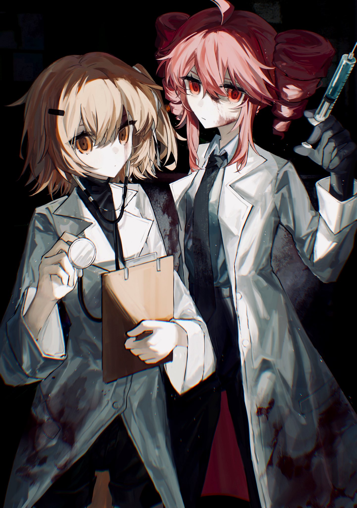 Safebooru - 2girls a.i. voice adachi rei ahoge black gloves black necktie black pants black ...