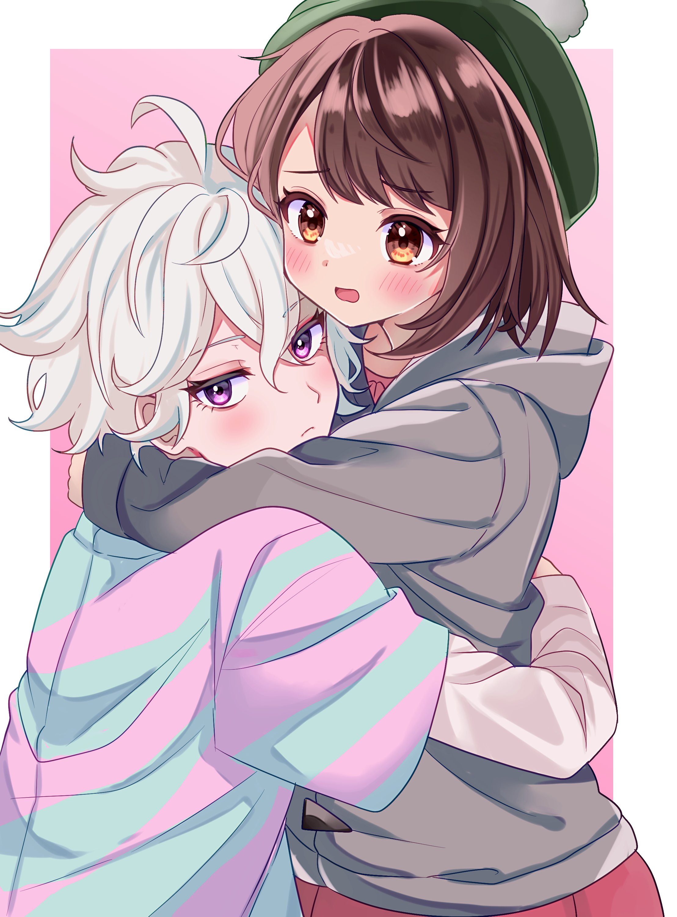 Safebooru - 1boy 1girl absurdres ahoge bede (pokemon) bishounen blush brown eyes brown hair ...