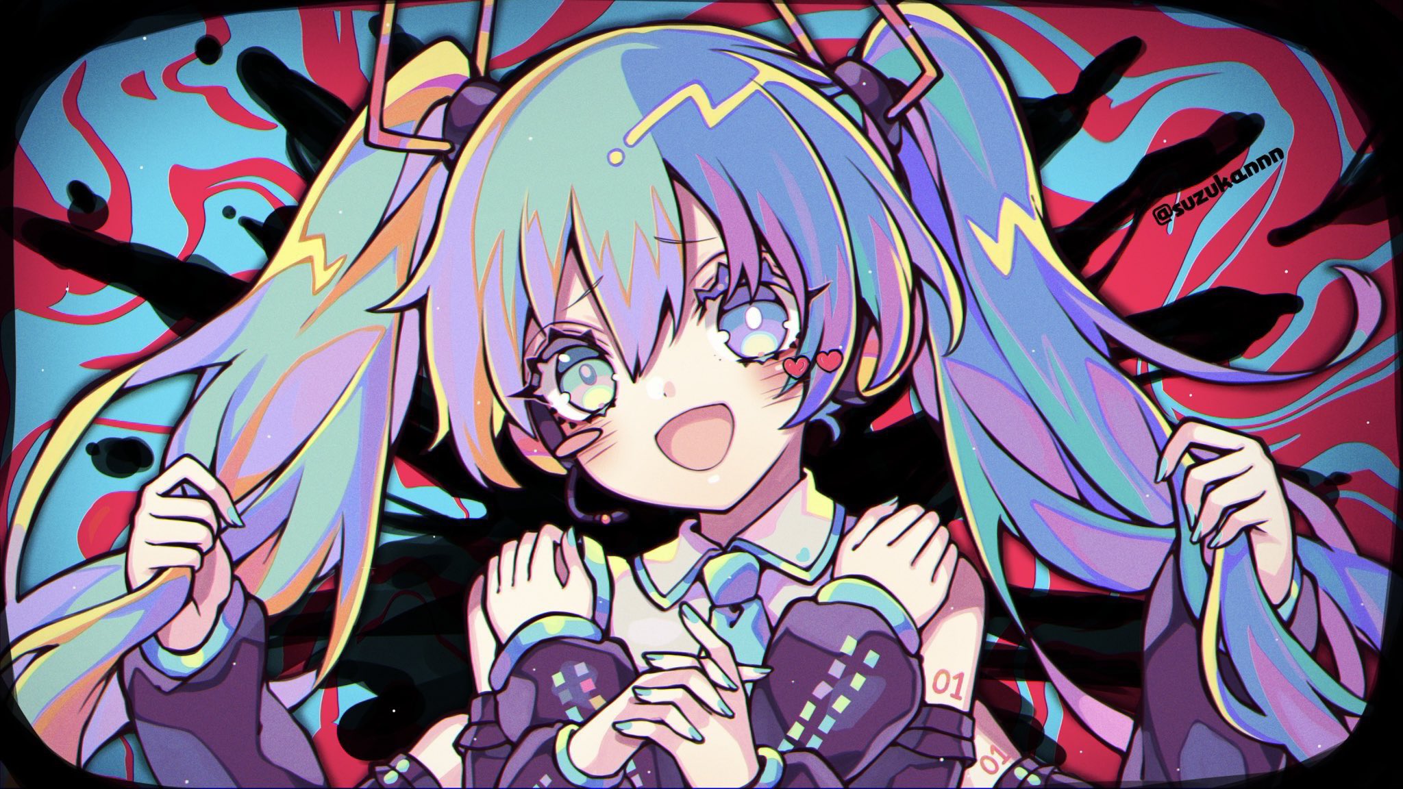 Safebooru - 1girl :d aqua hair blue eyes blue hair blue nails blue ...