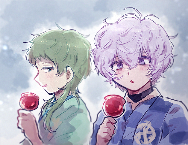 Safebooru - 1boy 1other alternate costume androgynous bags under eyes candy chiimako food gnosia ...