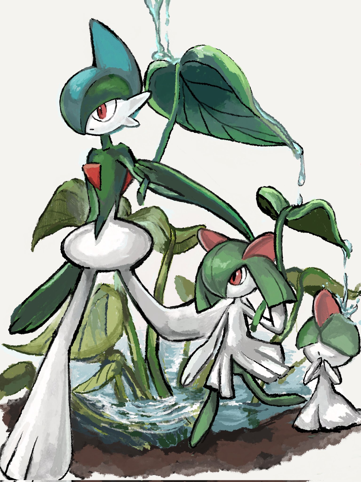 Safebooru - bowl cut colored skin evolutionary line gallade green hair green skin hair over eyes ...