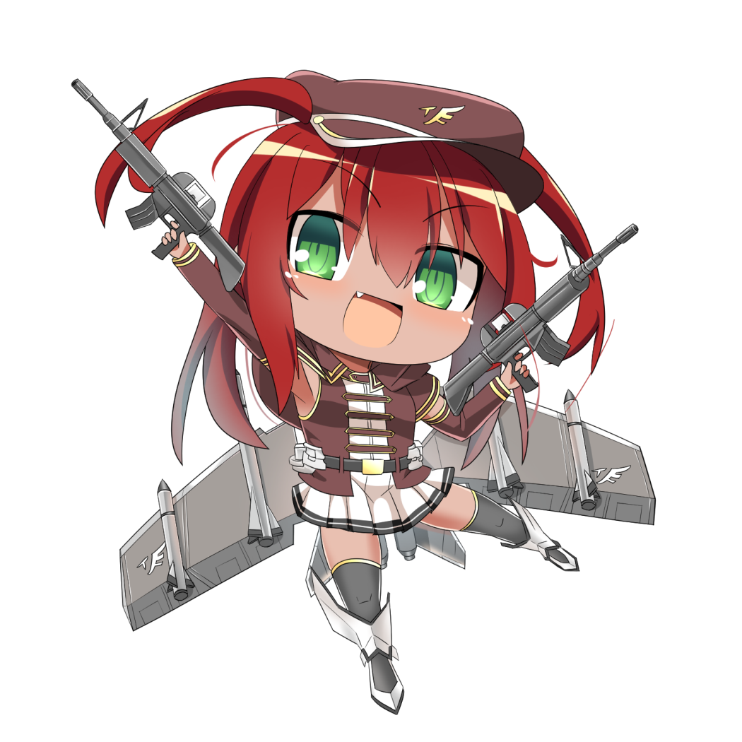 Safebooru - 1girl :d assault rifle black thighhighs blush breasts brown ...