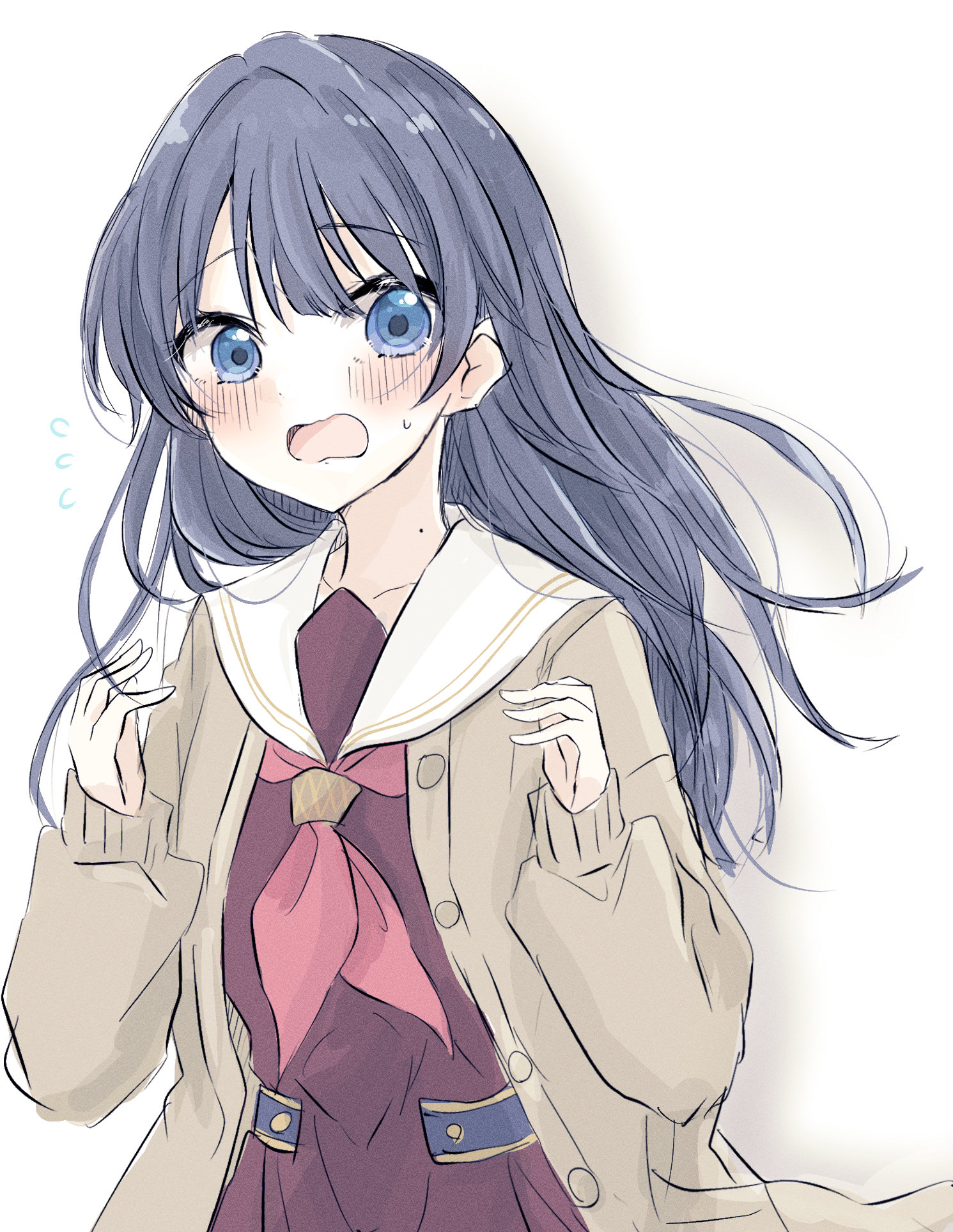 Safebooru - 1girl alternate hairstyle baran. (ba ra ran) blue eyes blue hair blush brown ...