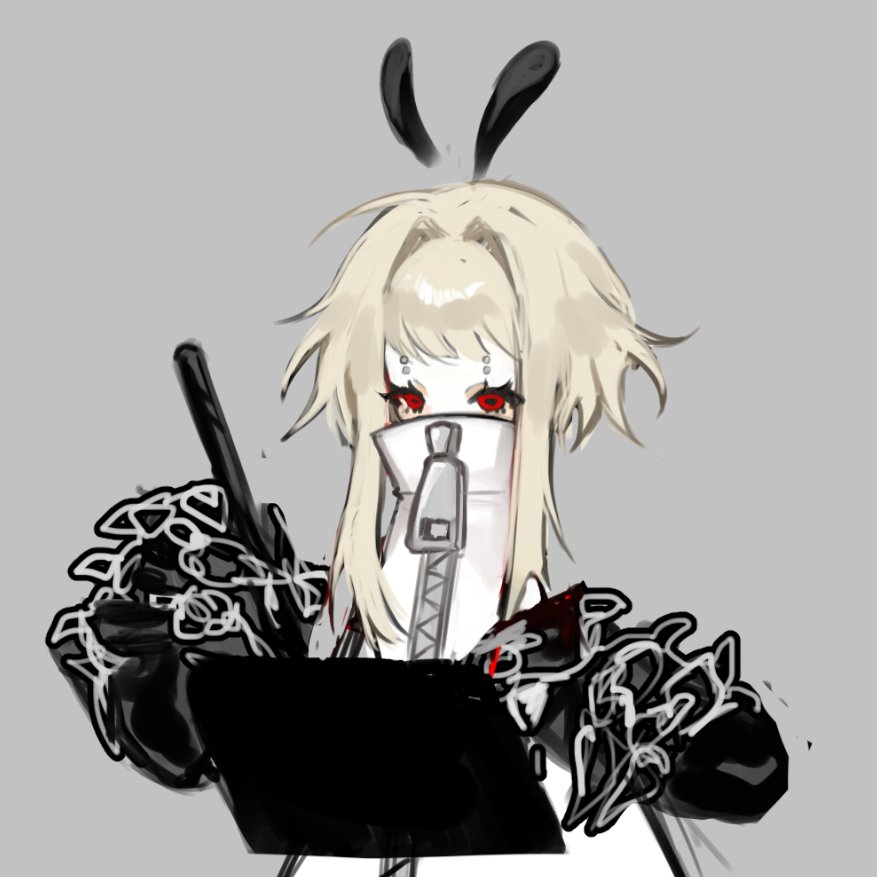 Safebooru - 1girl animal ears claws grey background holding holding ...