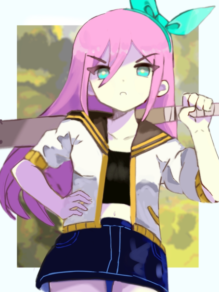 Safebooru - 1girl aqua eyes aqua headband aubrey (faraway) (omori) aubrey (omori) baseball bat ...