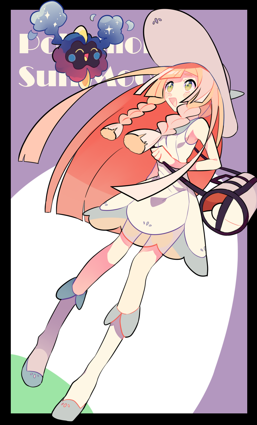 Safebooru - 1girl bag blonde hair blush stickers braid copyright name cosmog dress eyelashes ...