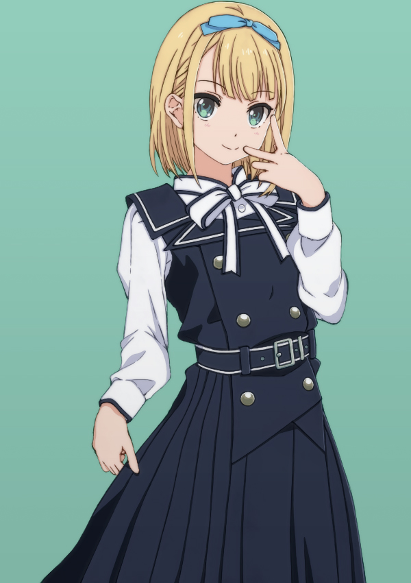 Safebooru - 1girl 22/7 belt black belt black dress blonde hair blue bow blue hairband bob cut ...