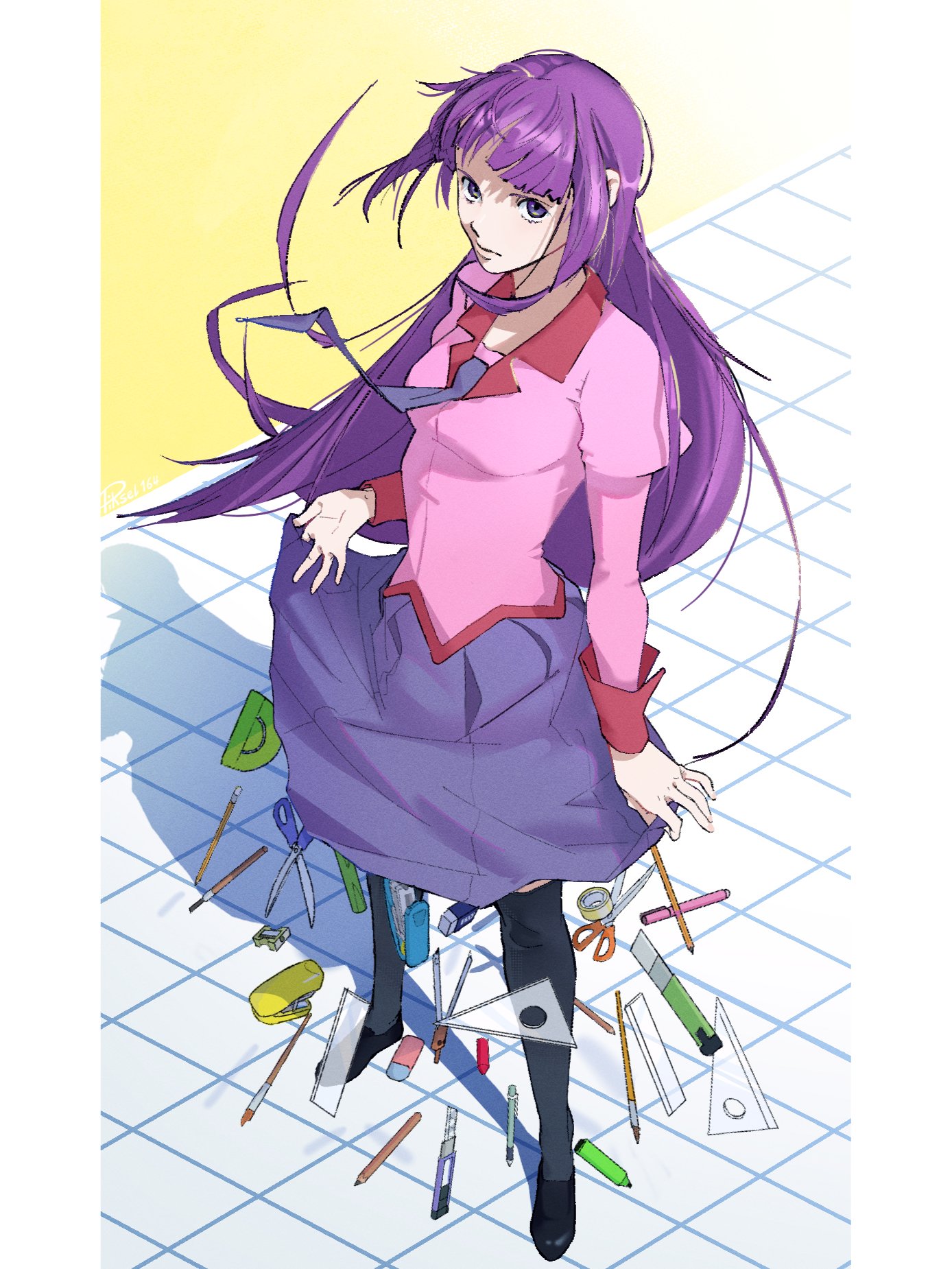 Safebooru - 1girl 2s2s (piksel164) art supplies bakemonogatari black ...