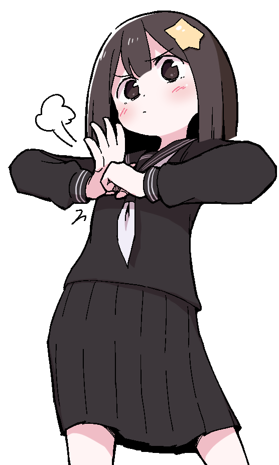 Safebooru - 1girl black skirt brown eyes brown hair cowboy shot dokan (dkn) fist in hand hair ...