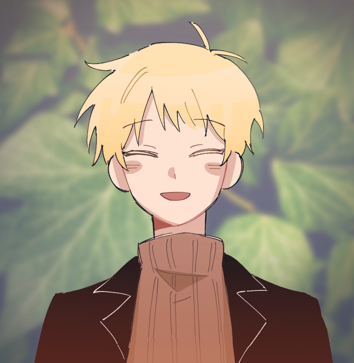 Safebooru - 1boy atou haruki black jacket blonde hair brown sweater closed eyes commentary ...