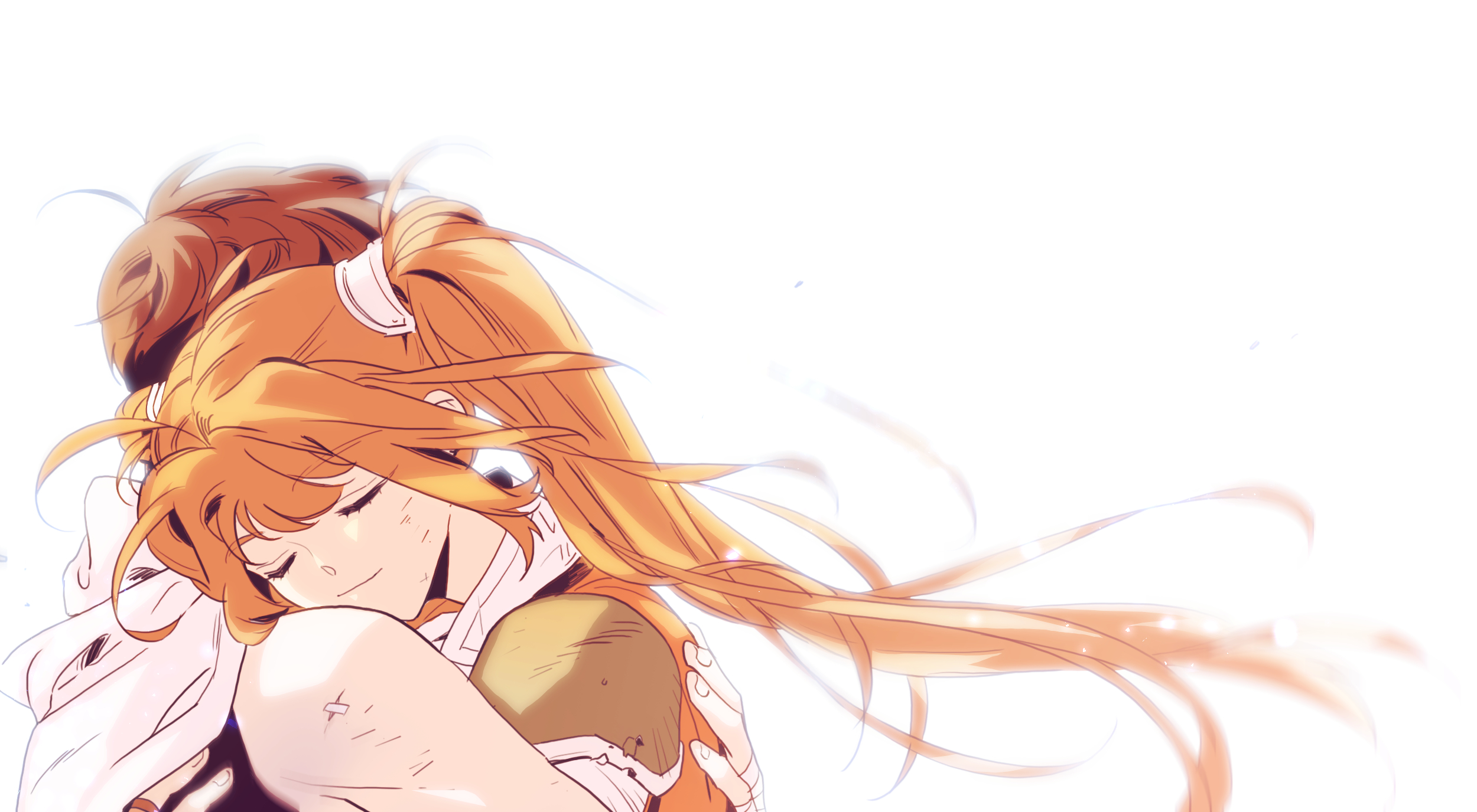 Safebooru - 1boy 1girl ahoge antenna hair armor blurry blurry background brown hair closed eyes ...