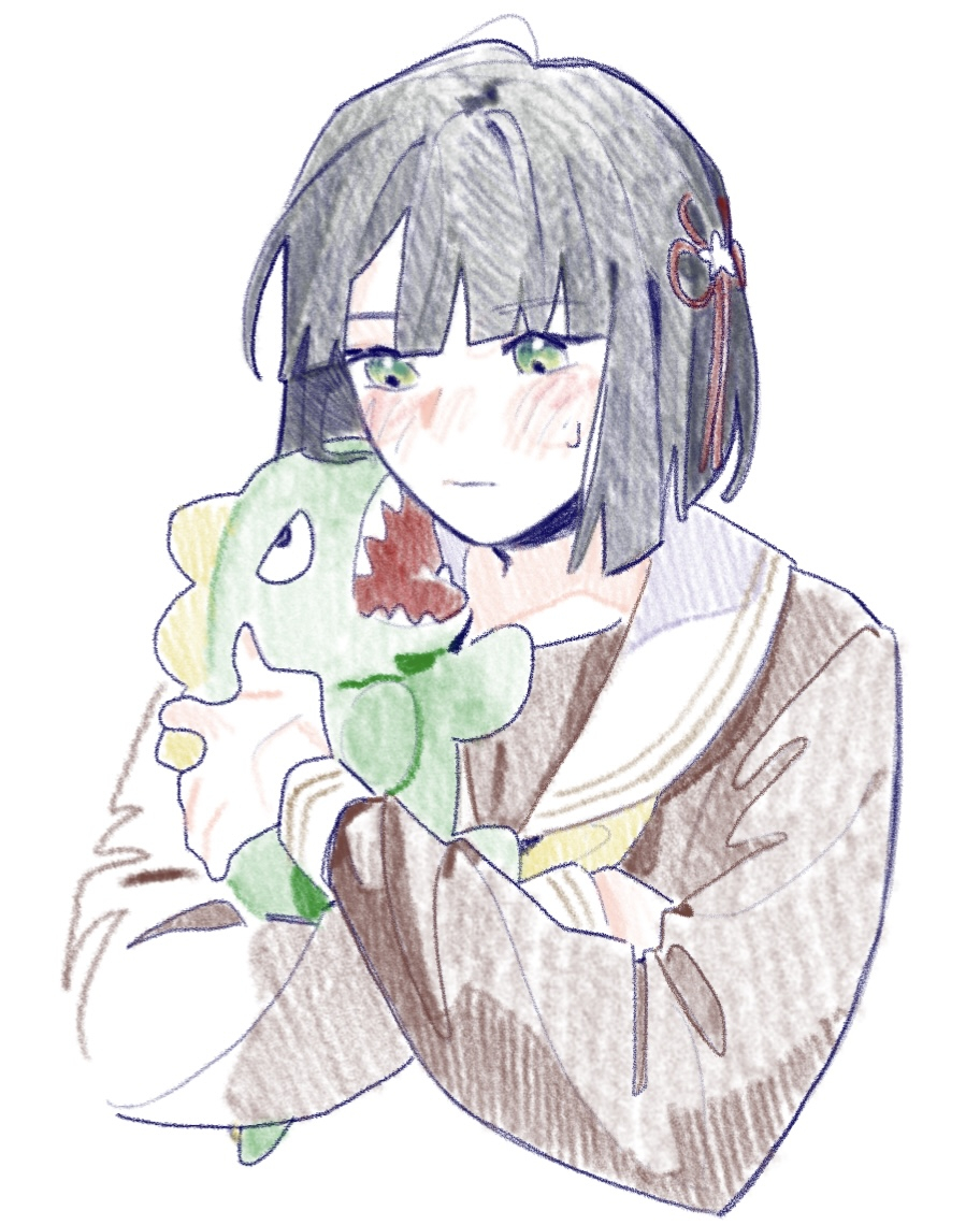 Safebooru - 1girl :| black hair blunt bangs blunt ends blush brown ...