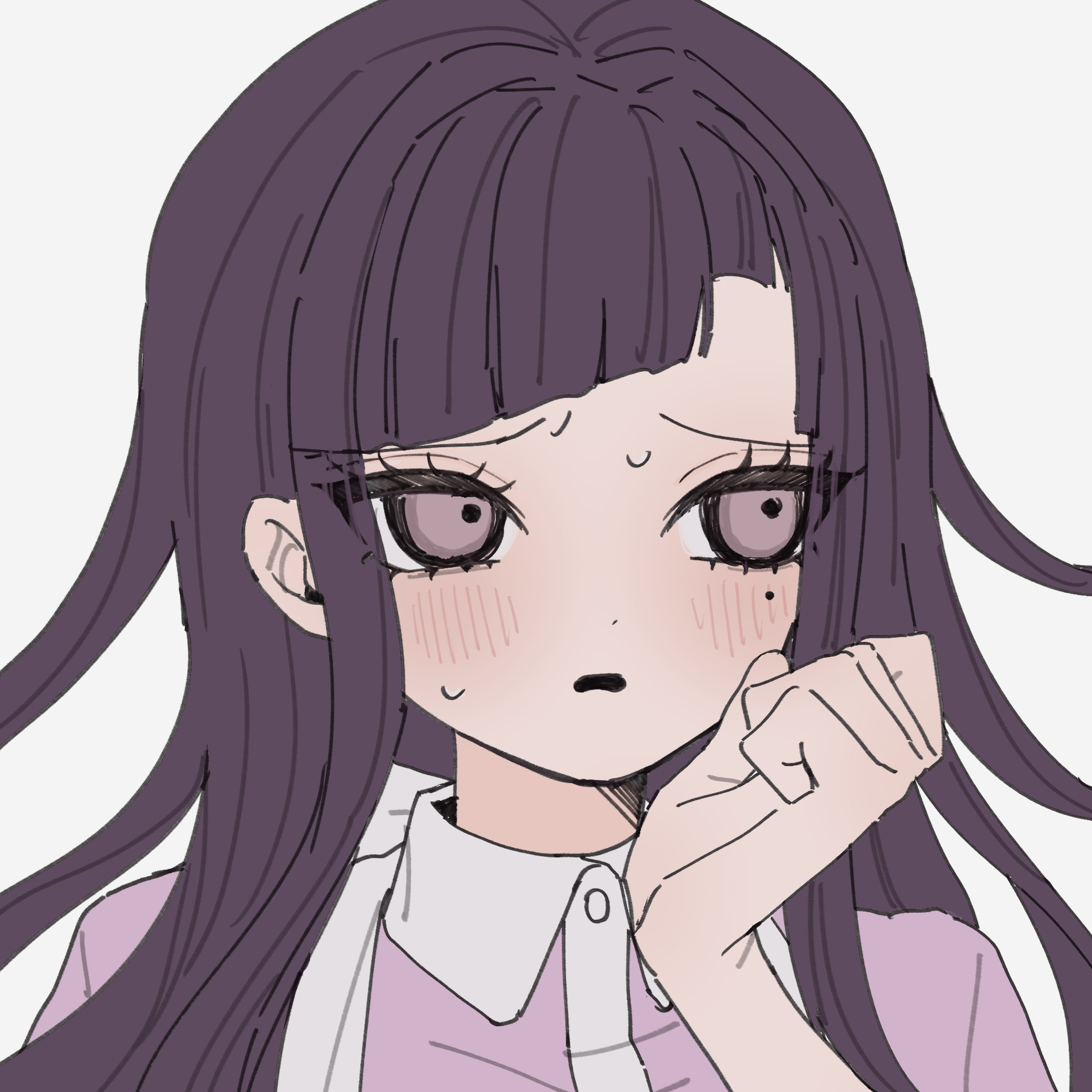 Safebooru - 1girl black hair blunt bangs blush collared shirt d ...