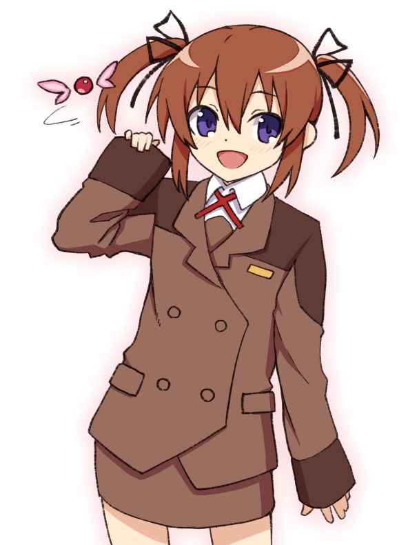 Safebooru - 1girl arm at side black ribbon blush brown hair brown jacket brown skirt hair ribbon ...
