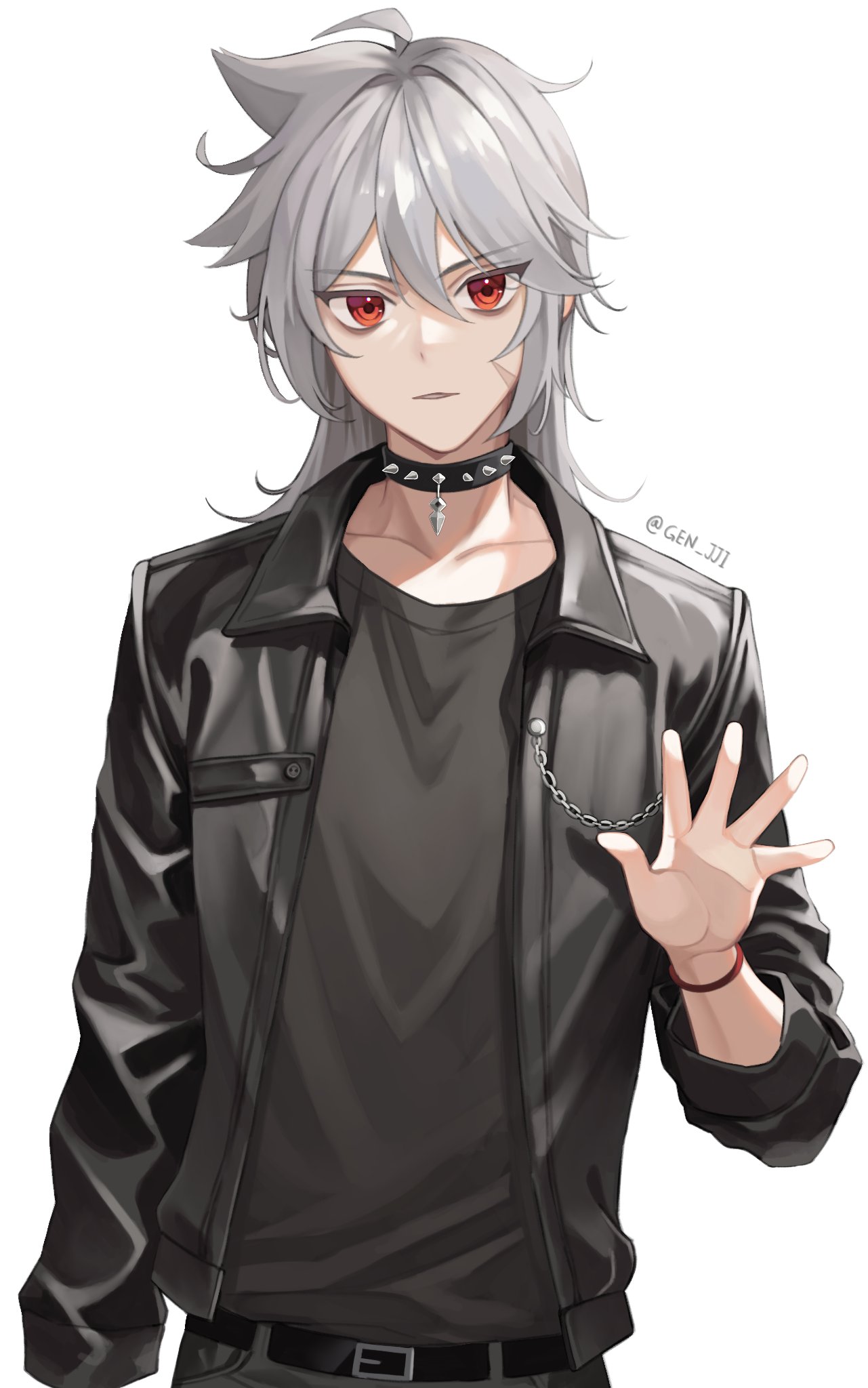 Safebooru - 1boy belt black jacket black pants black shirt collar gen jji genshin impact grey ...