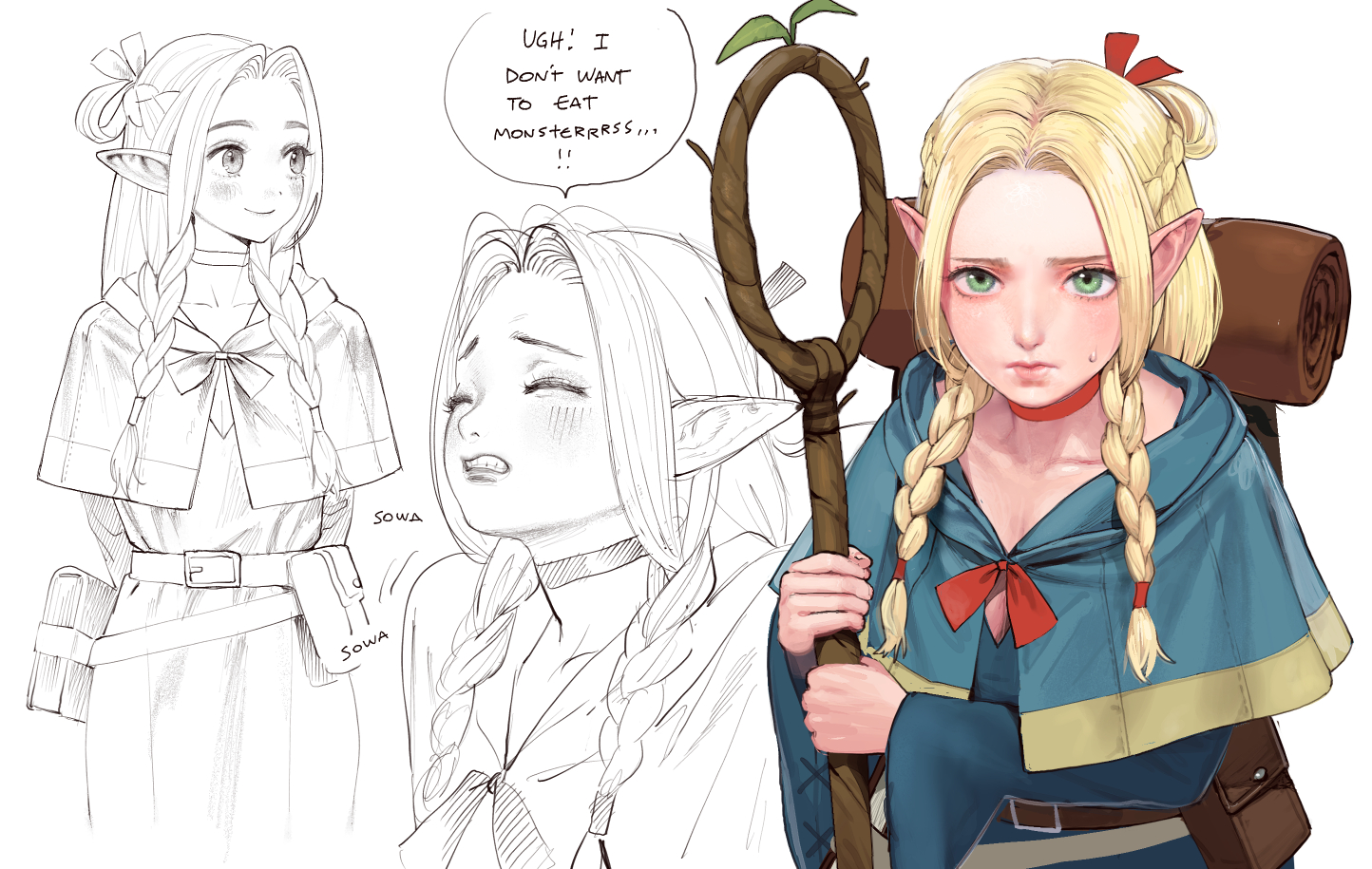 Safebooru - 1girl arms behind back blonde hair blue capelet blue robe blush braid capelet choker ...