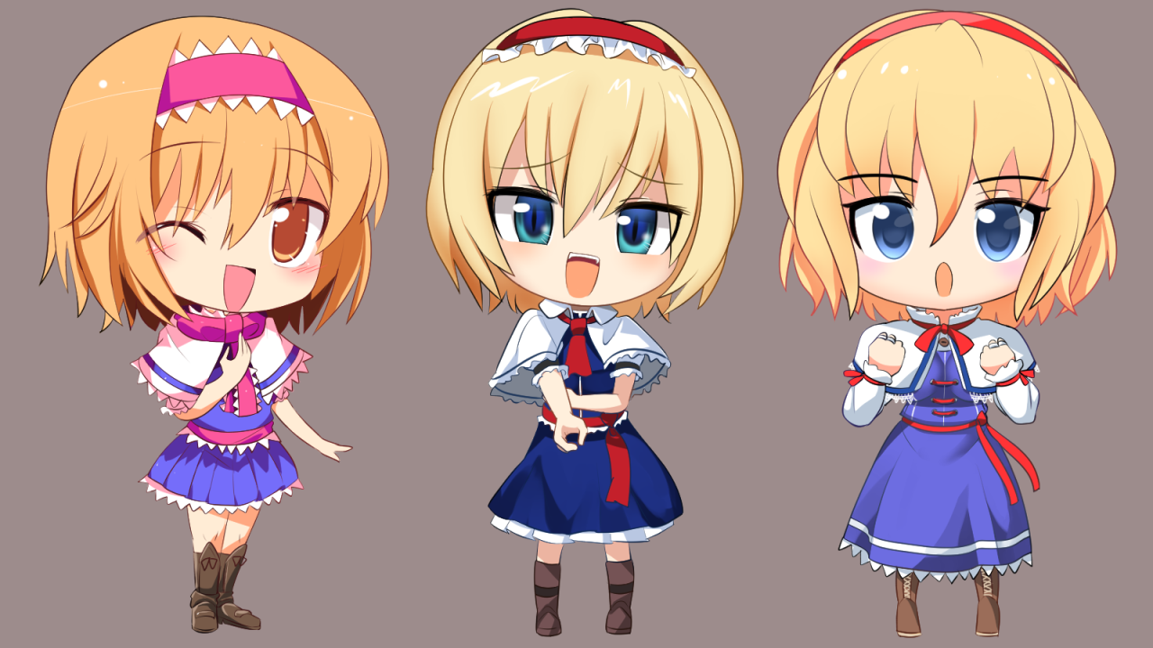 Safebooru - 3girls :d alice margatroid blonde hair blue dress blue eyes blush boots bow bowtie ...