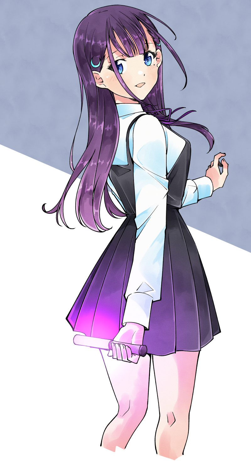 Safebooru - 1girl 22/7 black skirt blue hair center-flap bangs collared shirt fanged bangs from ...