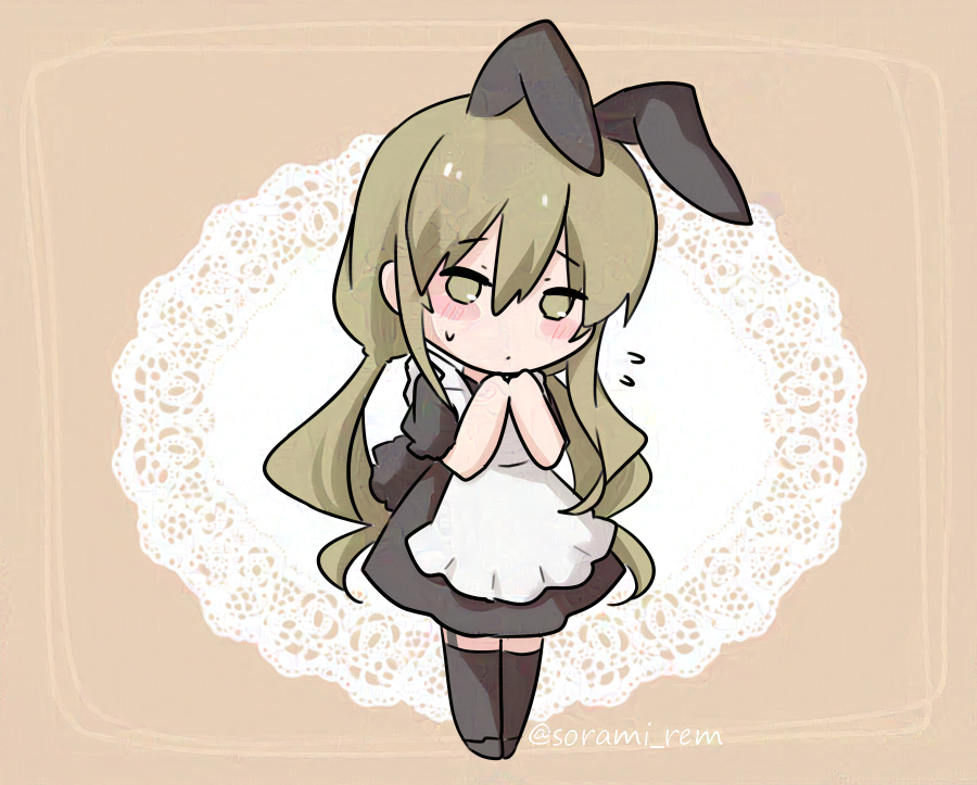 Safebooru - 1boy animal ears apron black dress black footwear black thighhighs blush brown ...