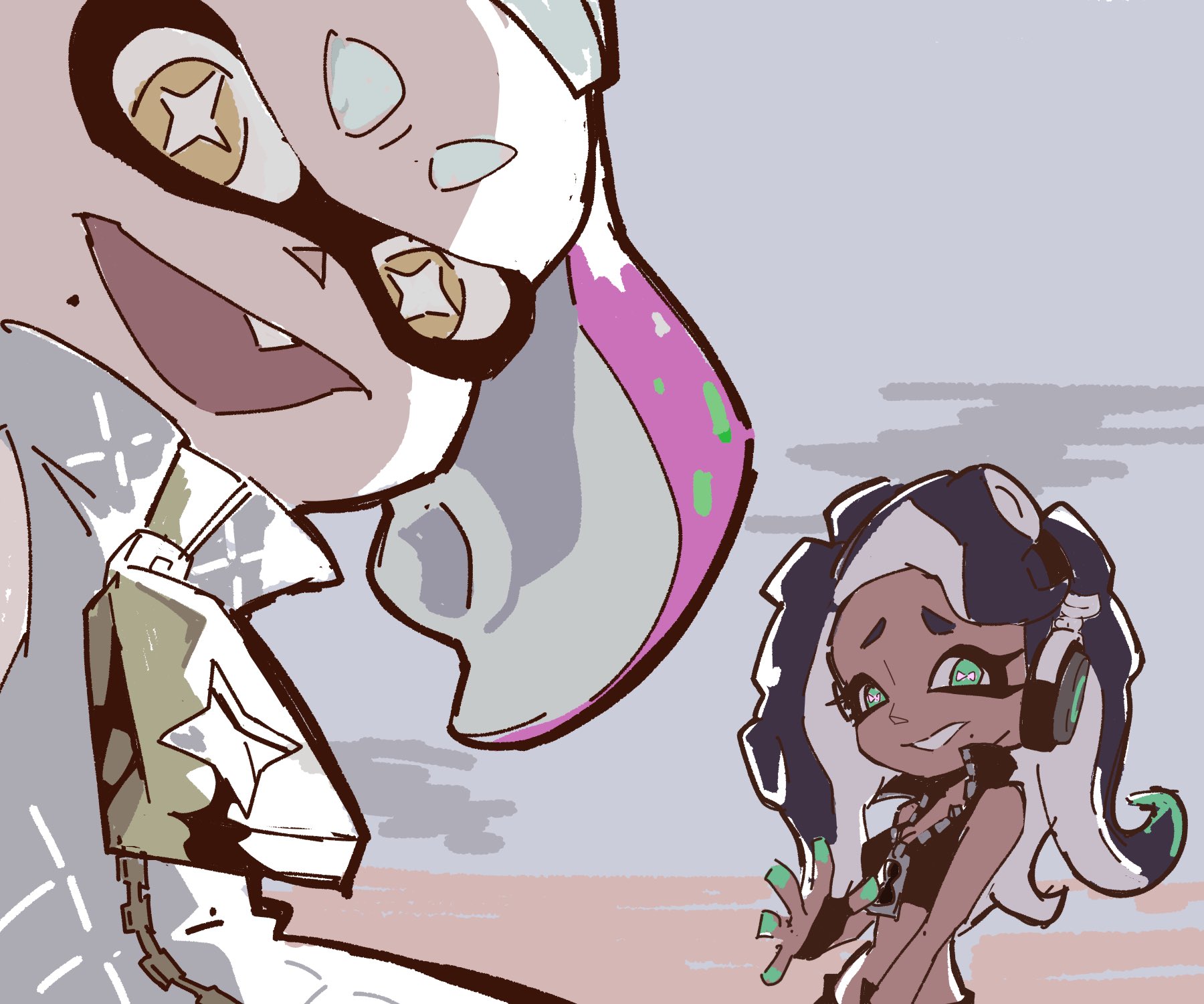 Safebooru - 2girls cephalopod eyes cropped vest dark-skinned female ...