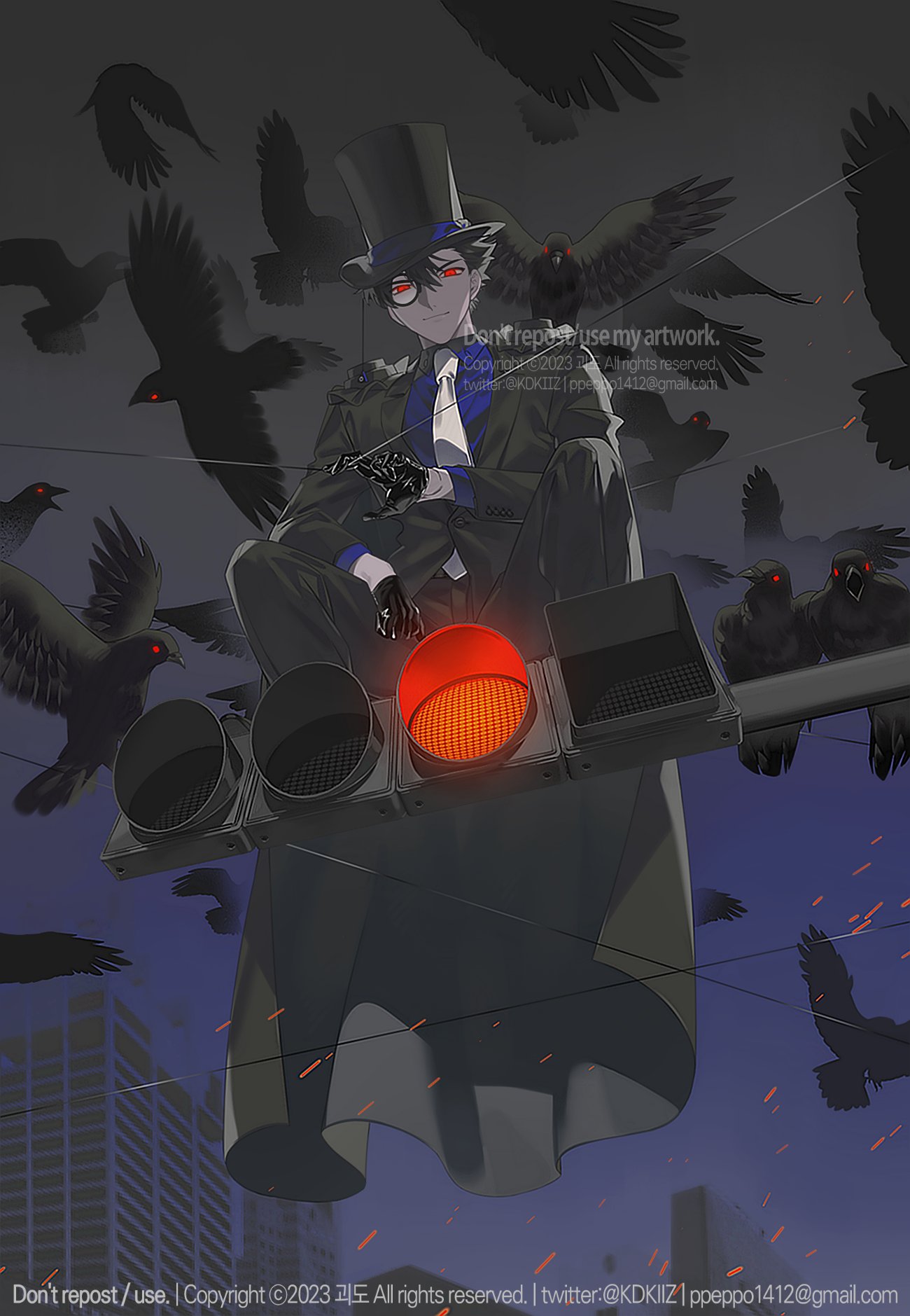 Safebooru - 1boy bird black cape black gloves black hair black hat ...