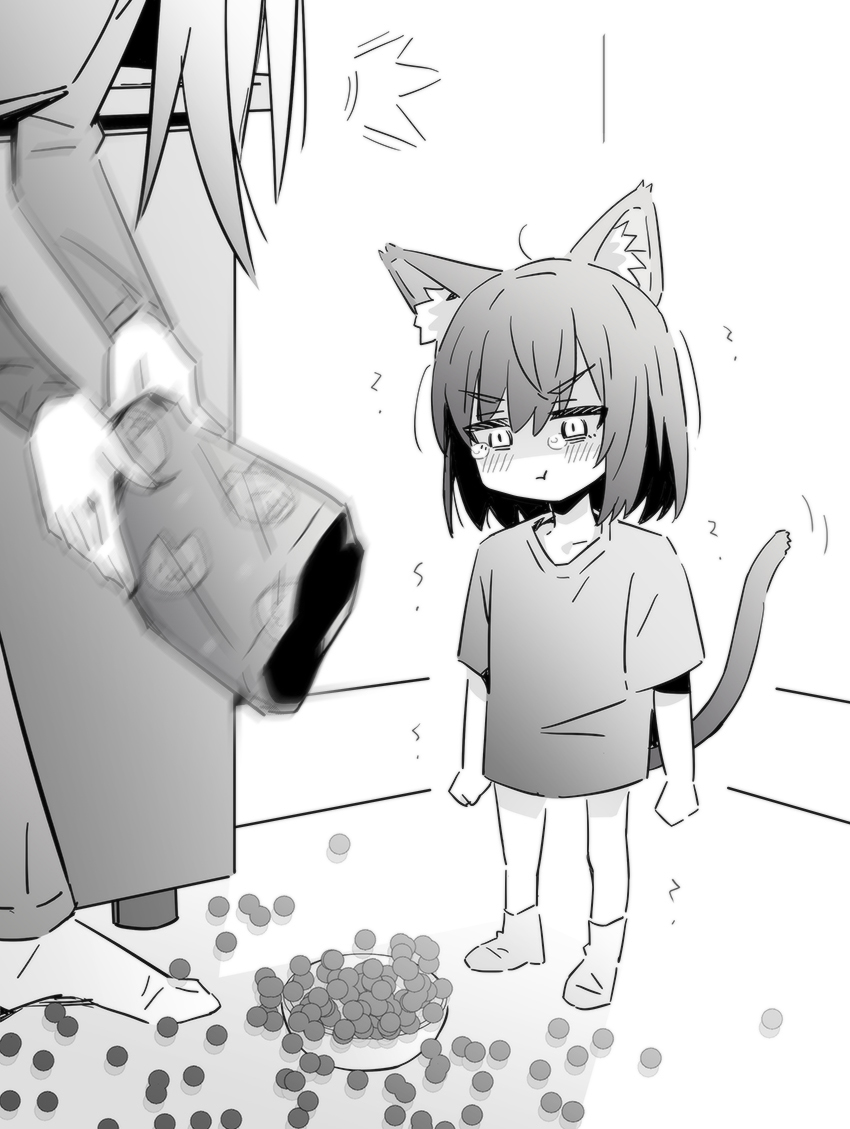 Safebooru - 2girls animal ears blush bowl cat ears cat scared of food ...