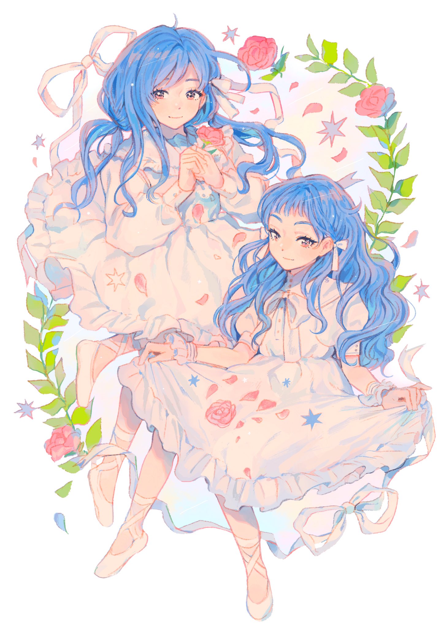 Safebooru - 2girls 43 pon bad id bad twitter id blue hair closed mouth ...