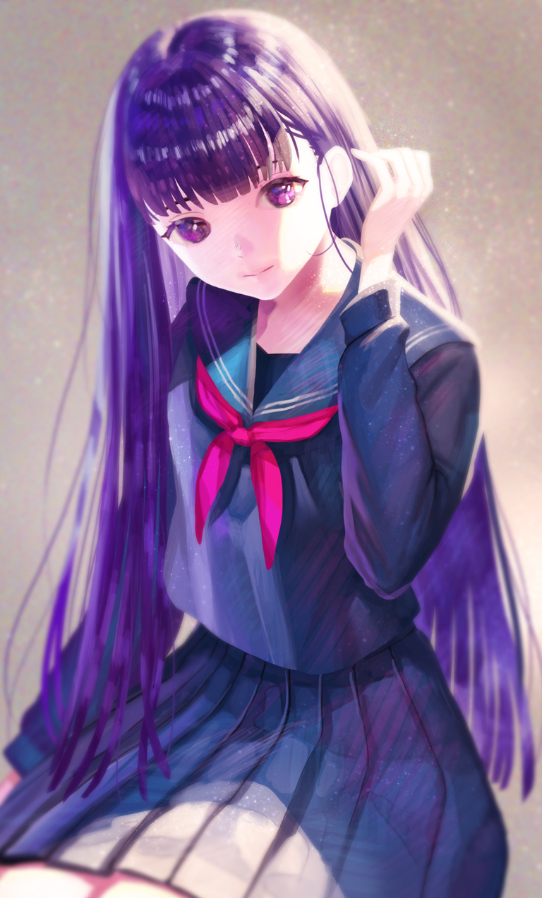 Safebooru - 1girl adjusting hair black sailor collar black serafuku black shirt black skirt ...