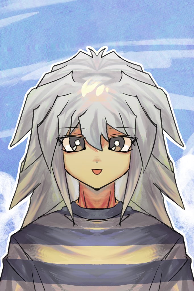 Safebooru - 1boy bakura ryou blue shirt bright pupils goushen0309 grey ...