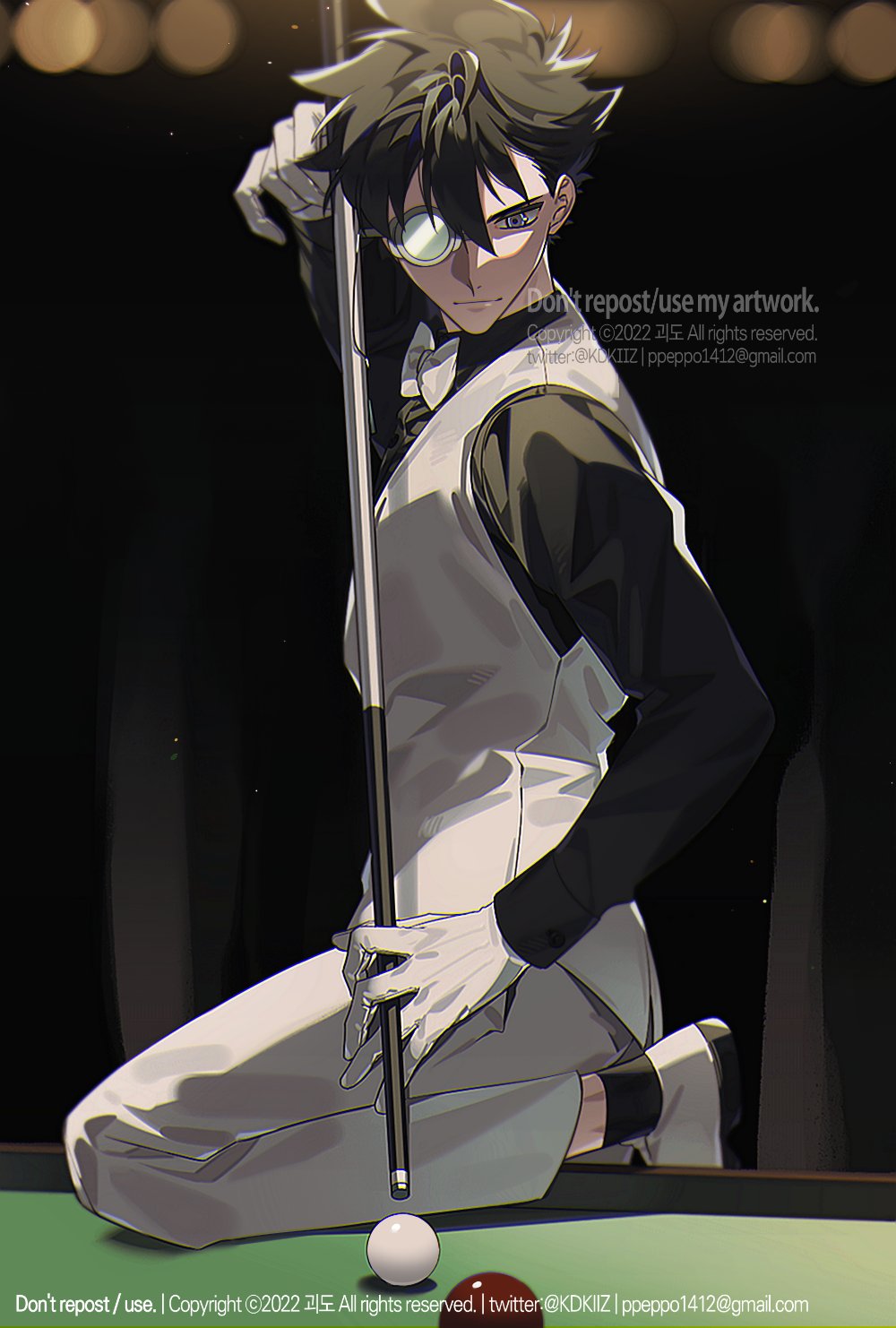 Safebooru - 1boy ball billiard ball black hair black shirt black socks blue eyes bow bowtie ...