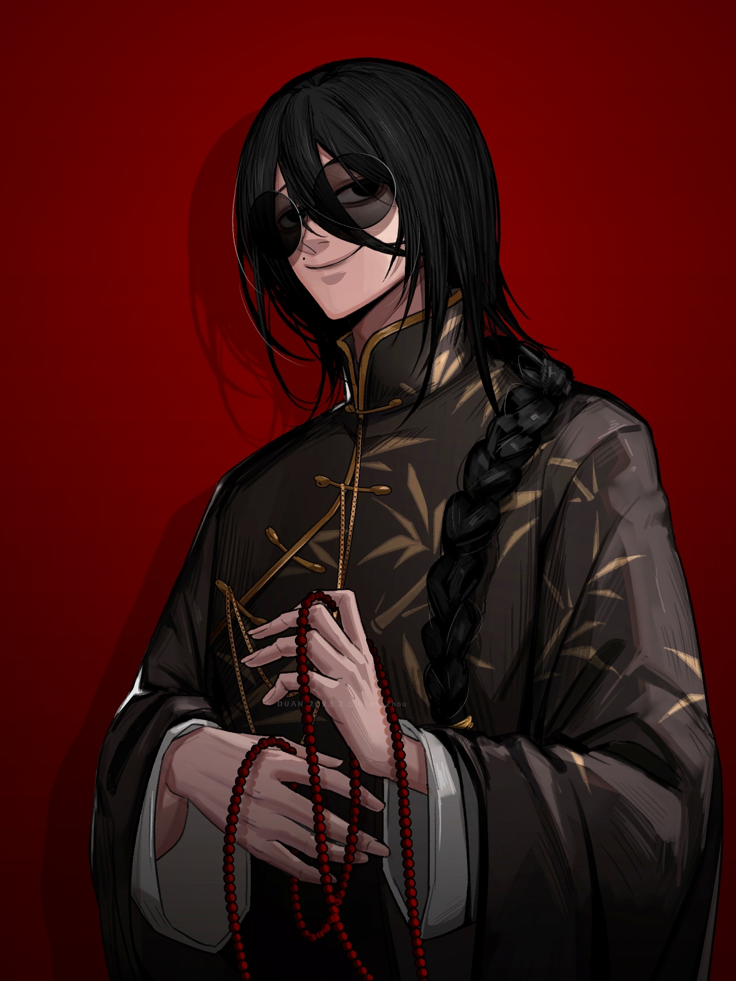 Safebooru - 1boy beads black eyes black hair black jacket braid chinese commentary closed mouth ...