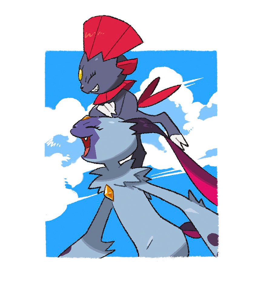 Safebooru - :d border claws closed eyes clouds commentary request day ...