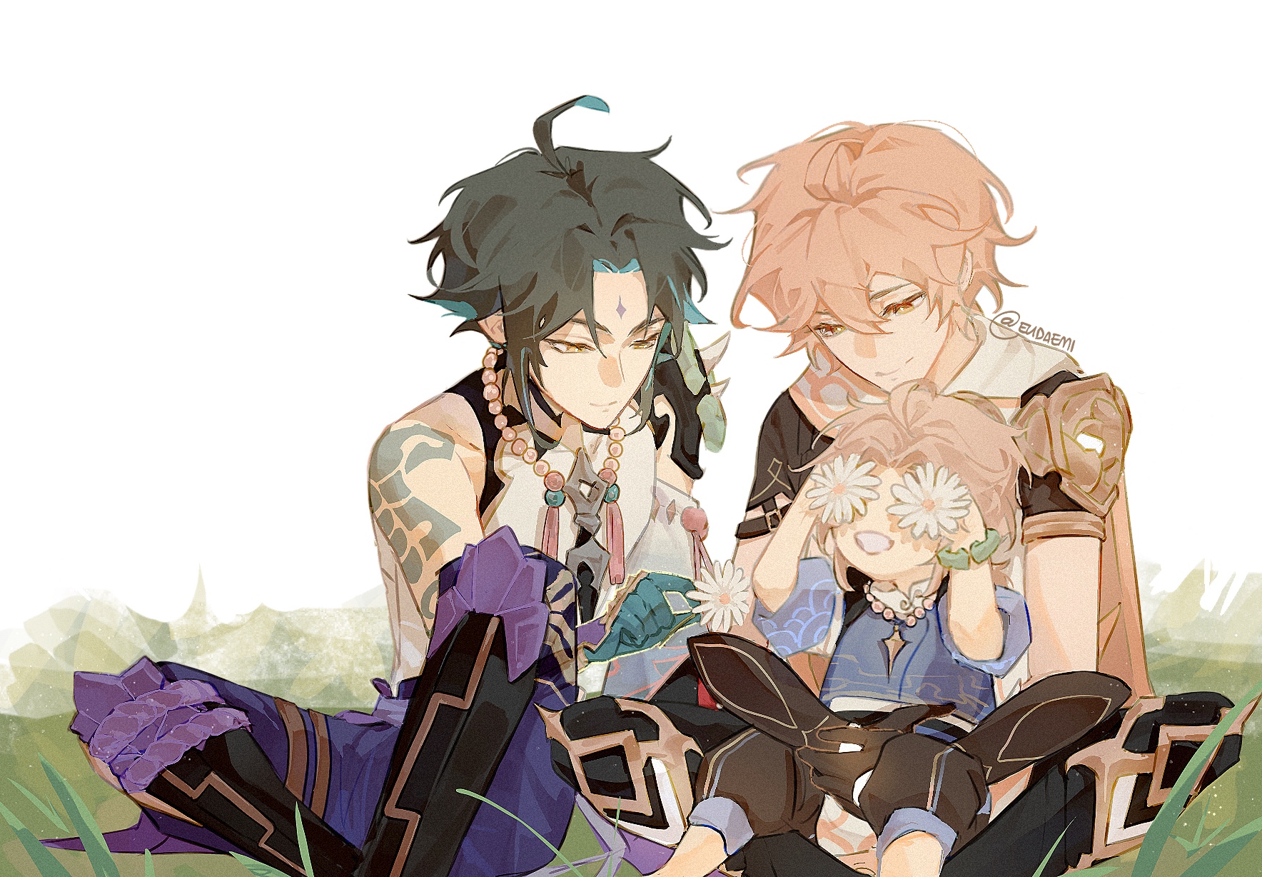 Safebooru - 3boys aether (genshin impact) aged down ahoge arm armor arm tattoo armor artist name ...