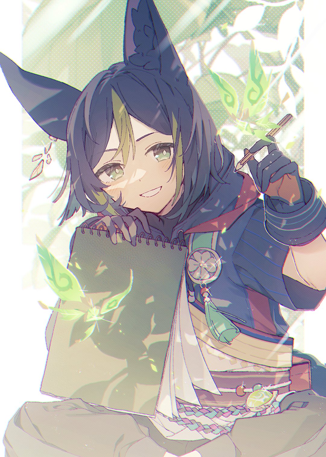 Safebooru - 1boy anetu u107 animal ear fluff animal ears black gloves black hair black pants ...