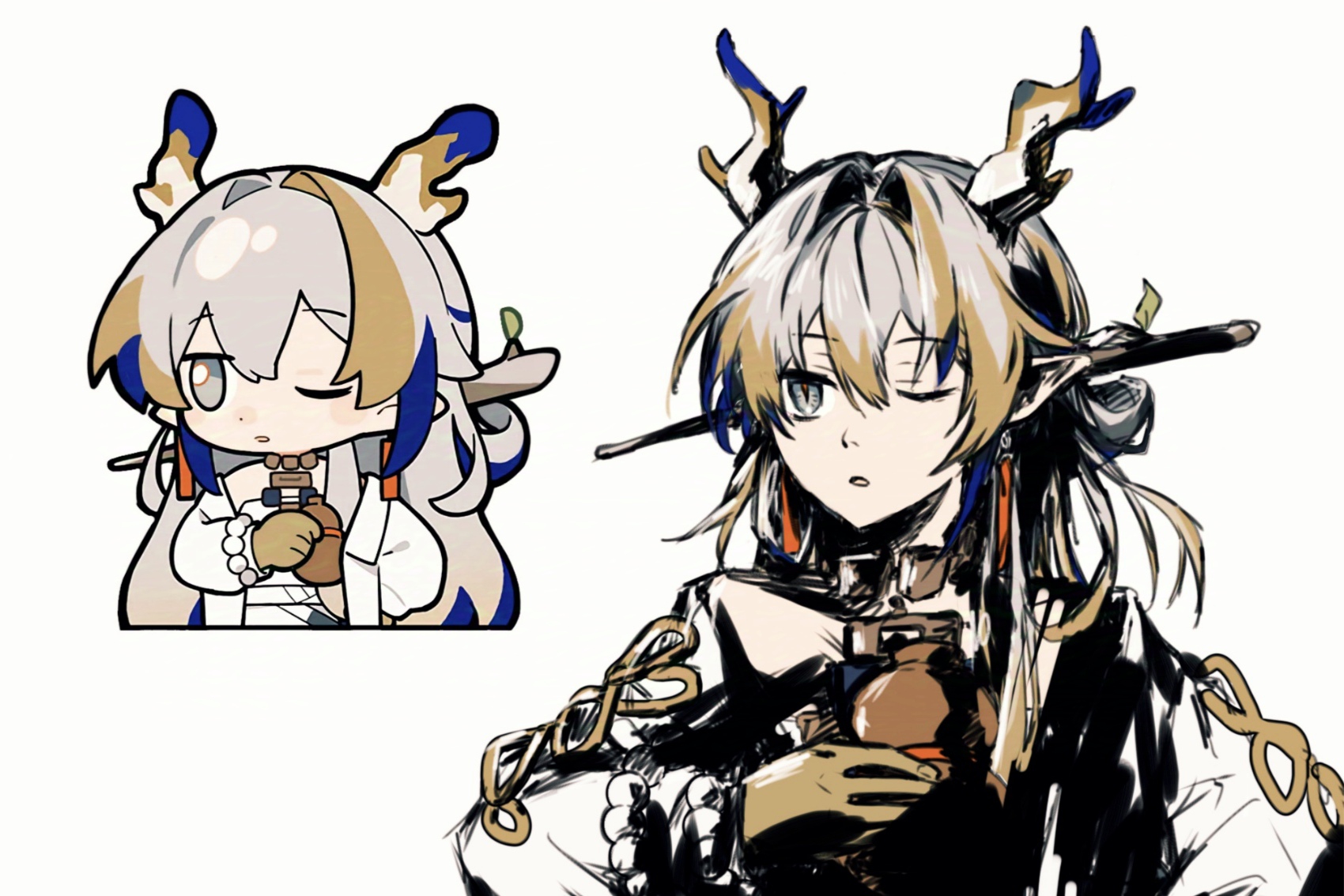 Safebooru - 1girl ;o arknights beads blonde hair chibi chinese commentary colored extremities ...