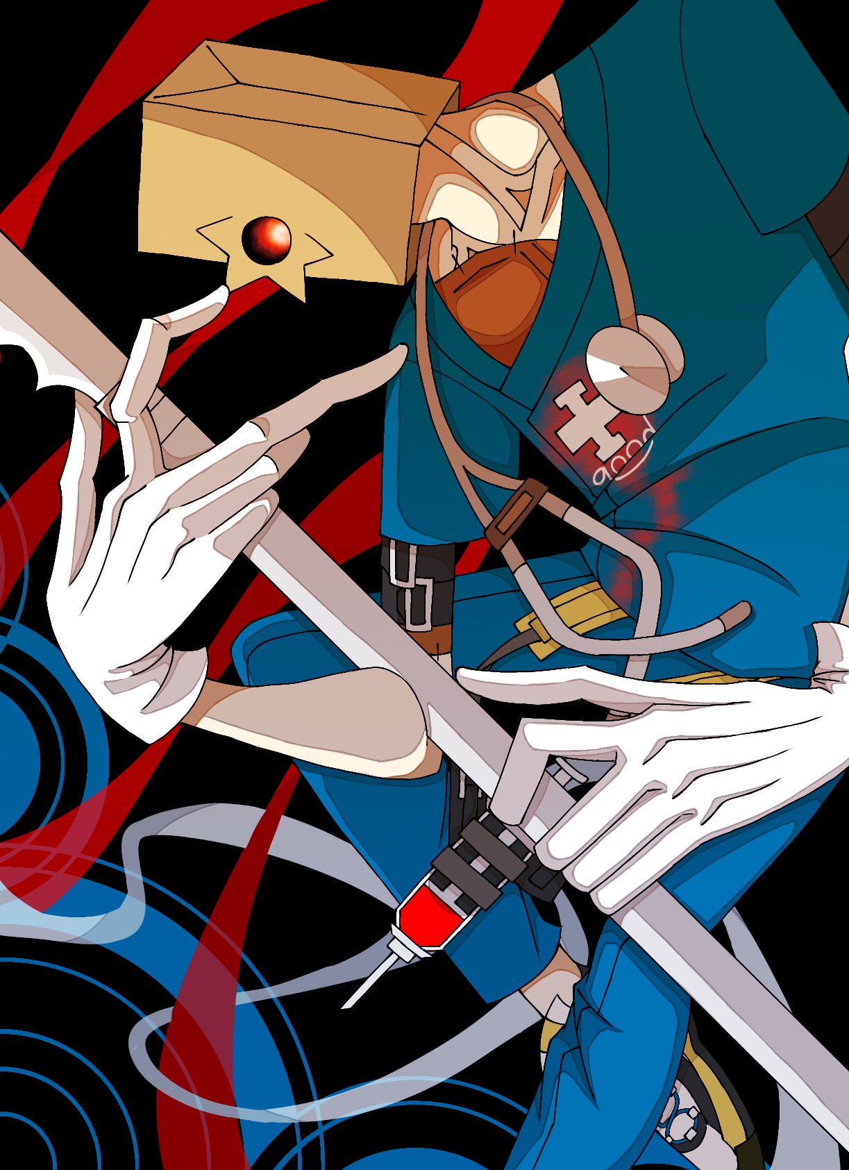 Safebooru - 1boy bag bag over head blue shirt covered face doctor faust ...