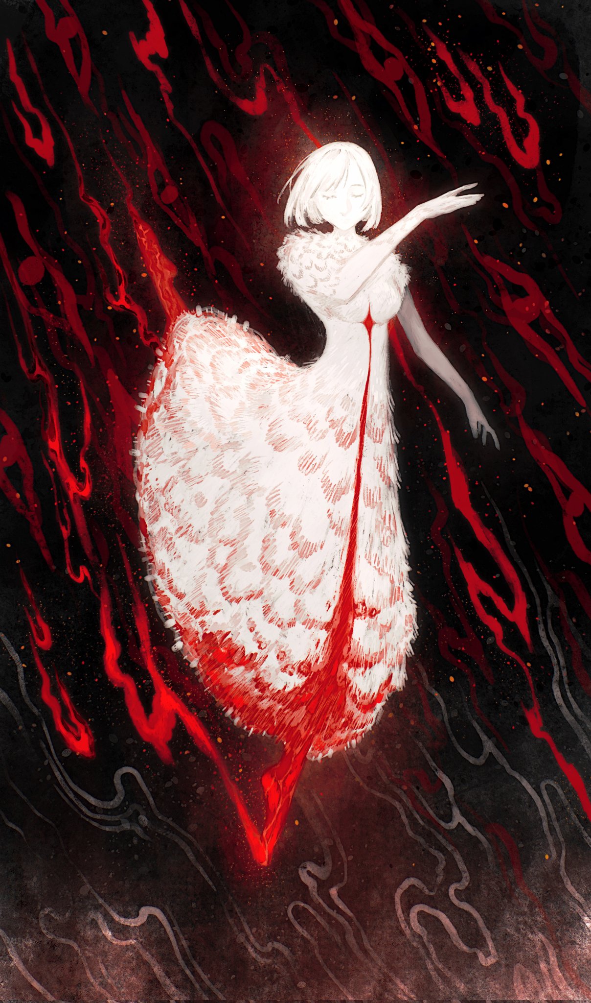 Safebooru - 1girl abstract background black background blood blood on ...