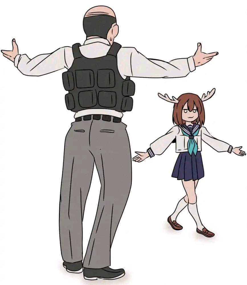 Safebooru - 1boy 1girl antlers arms up bald crossover deer antlers deer ...