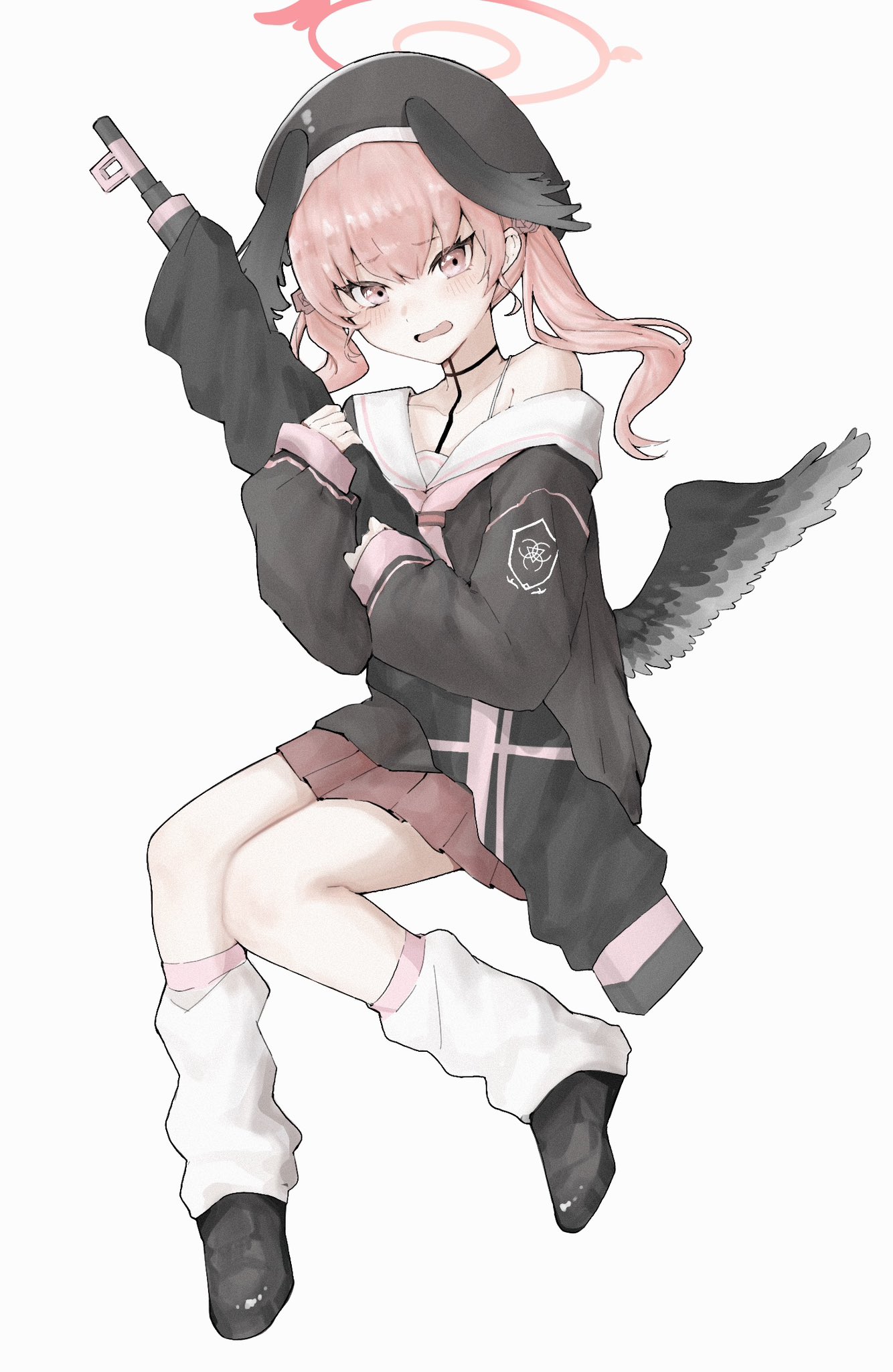 Safebooru - 1girl aburi-gatana beret black footwear black hat black shirt blue archive blush ...