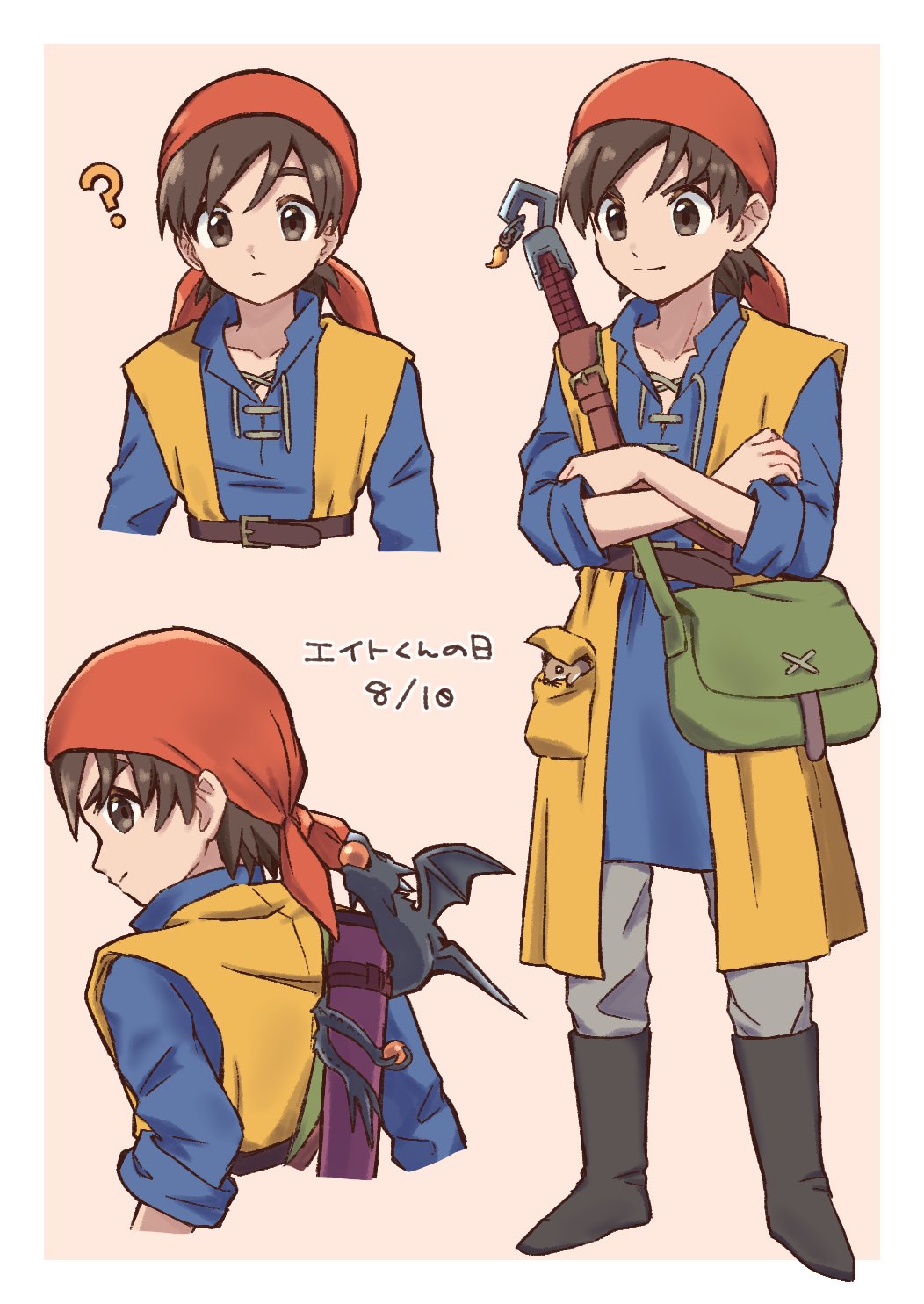 Safebooru - 1boy ? bandana black footwear boots border brown background brown eyes brown hair ...