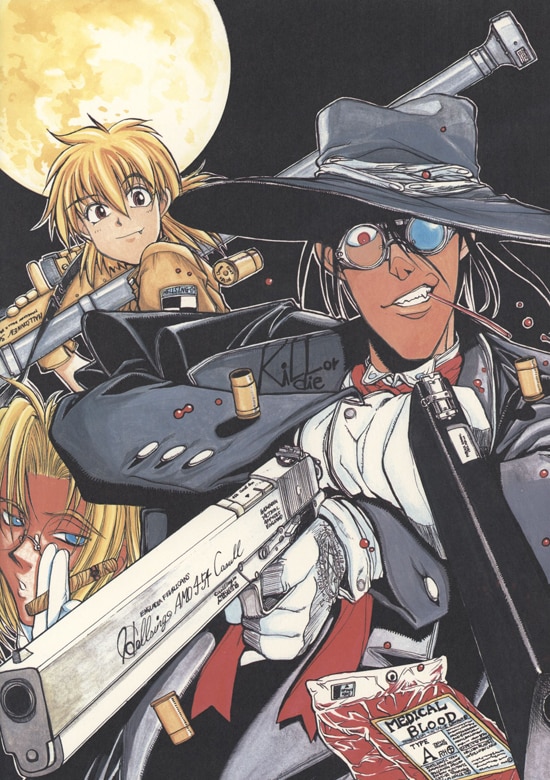 Safebooru - 1boy 2girls alternate color alucard (hellsing) ascot biting ...
