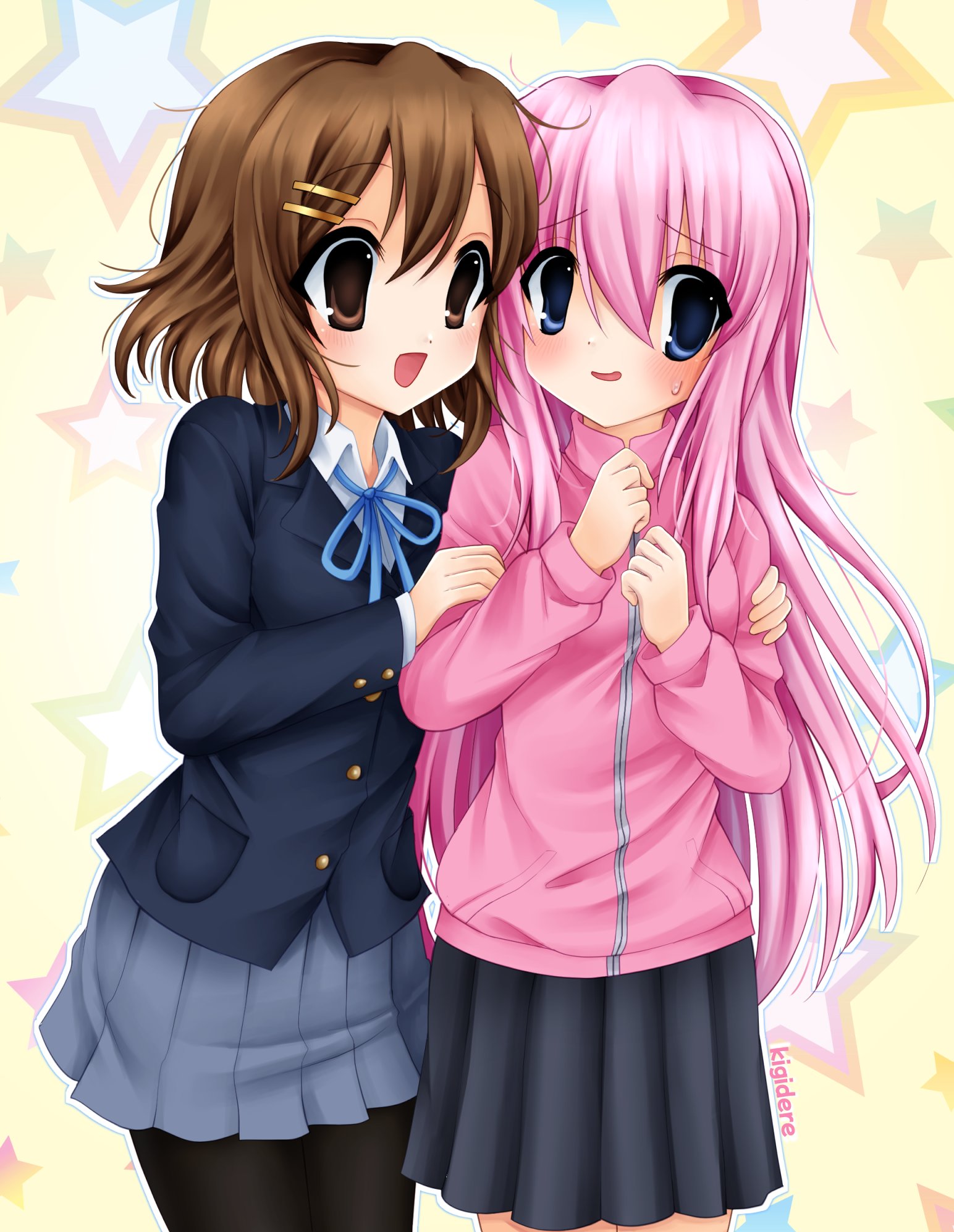 Safebooru - 2girls artist name blazer blue eyes blue jacket blue ribbon bocchi the rock! brown ...