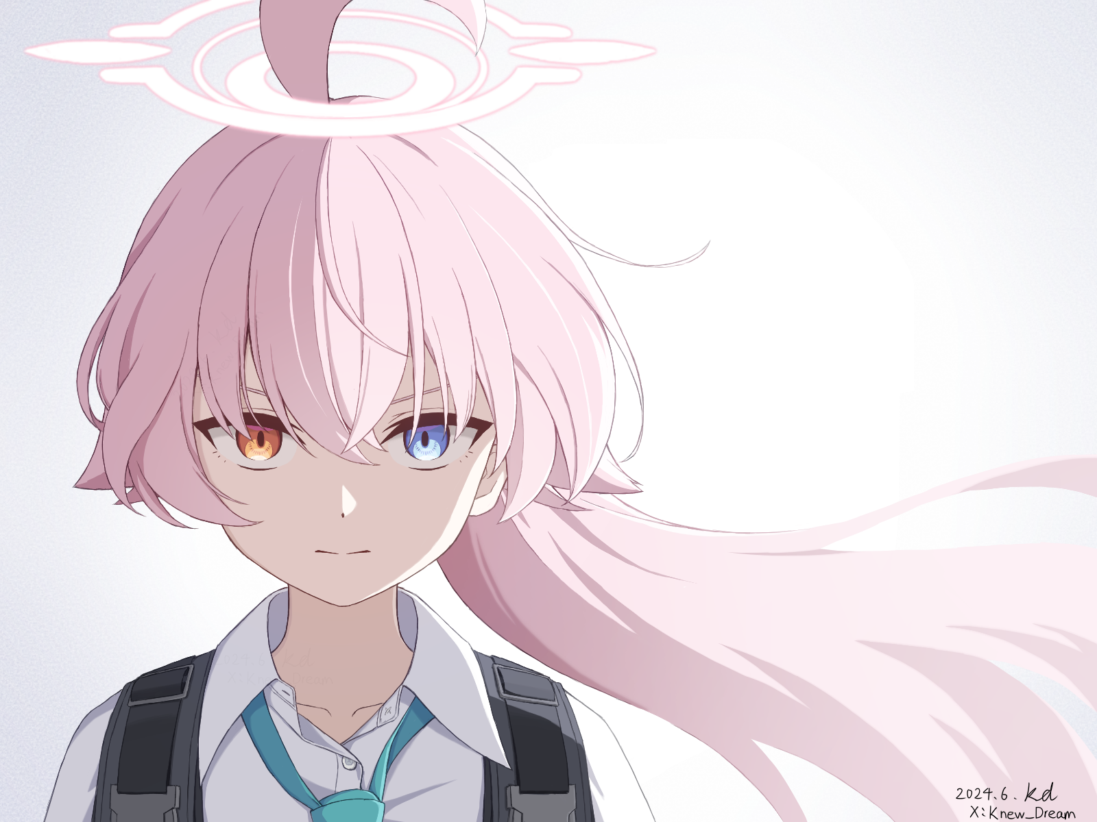 Safebooru - 1girl ahoge blue archive blue eyes blue necktie closed mouth collared shirt grey ...