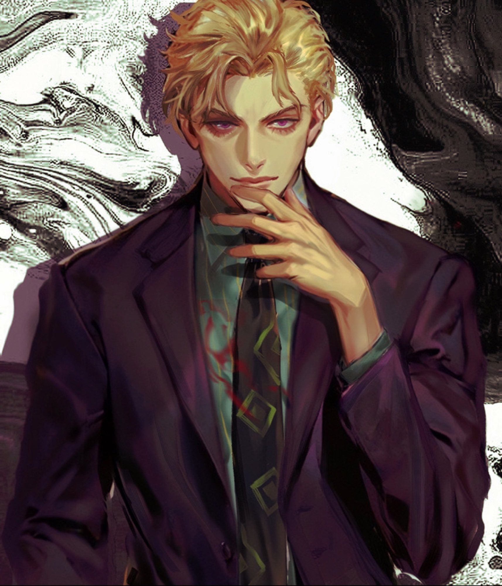 Safebooru - 1boy black suit blonde hair cheekbones collared shirt formal green shirt highres ...