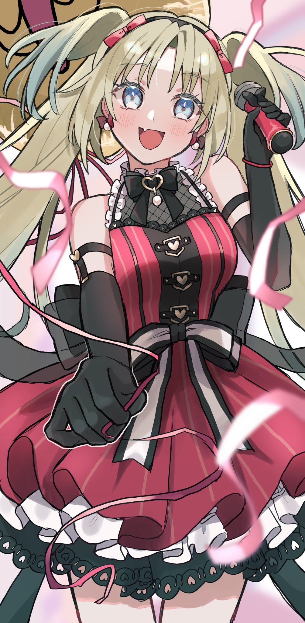 Safebooru - 1girl :d airan alp aqua hair arm garter black bow black bowtie black gloves black ...