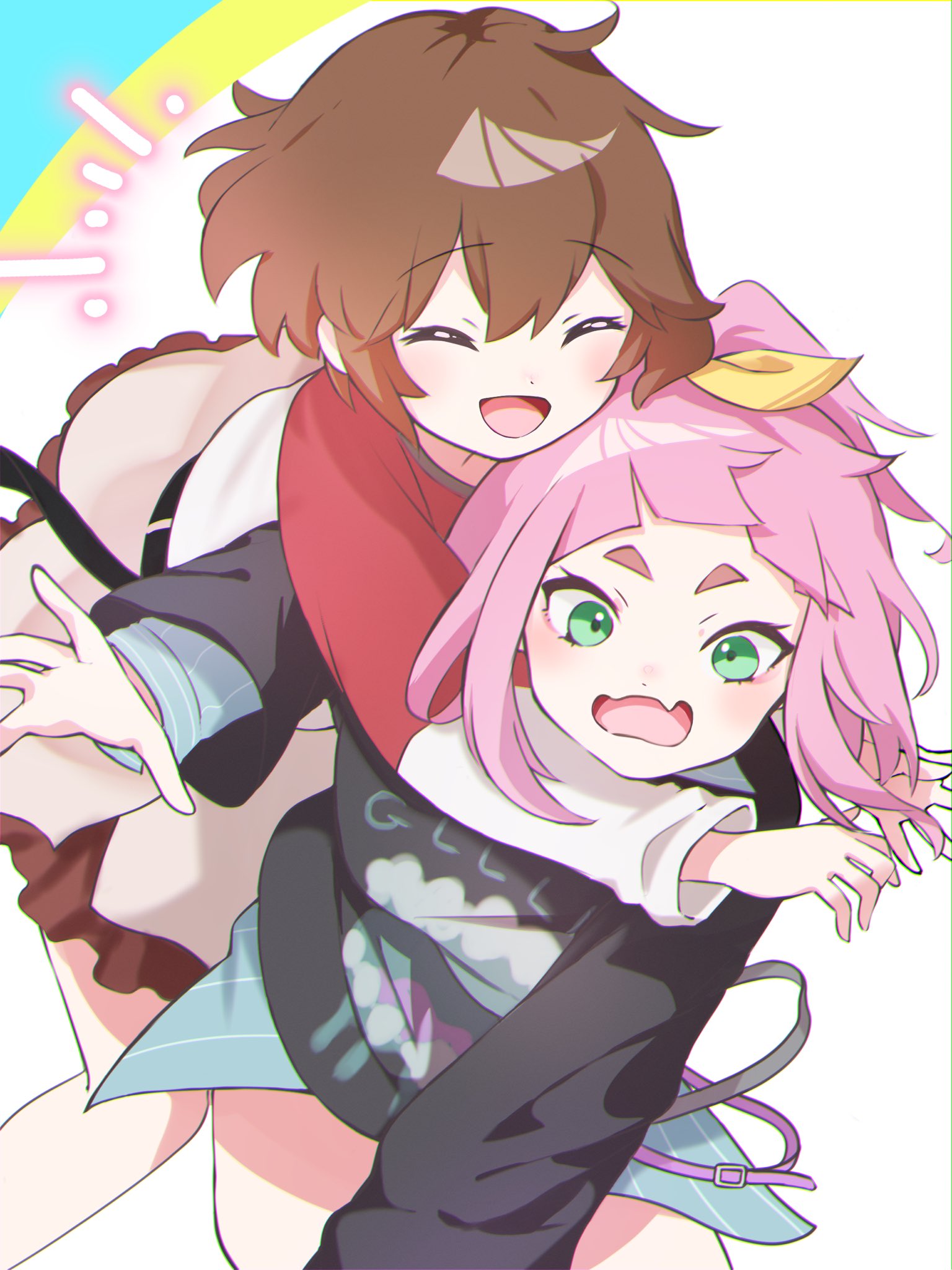 Safebooru - 2girls black shirt brown hair closed eyes commentary ...