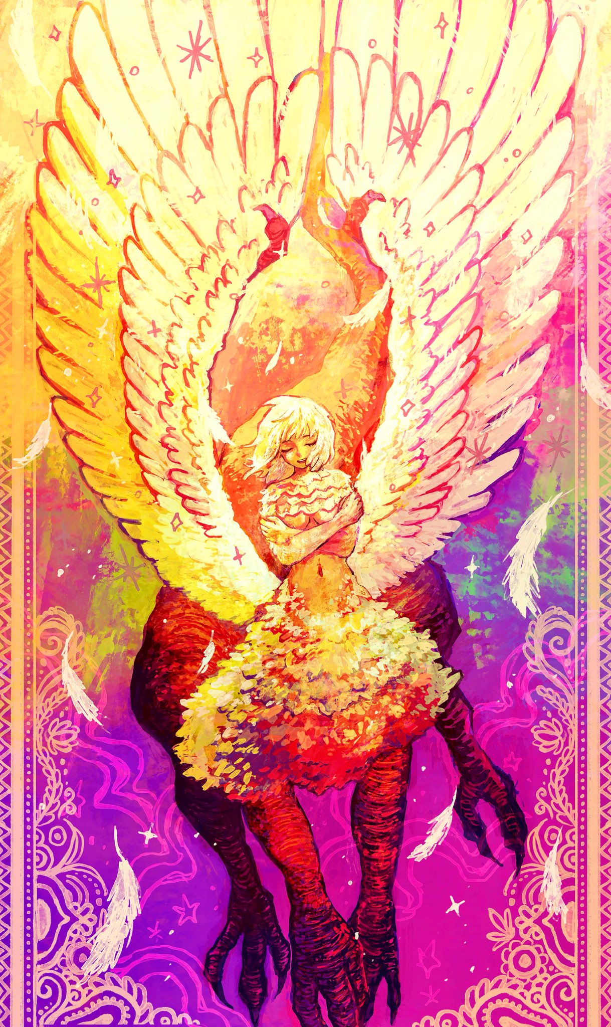 Safebooru - 1girl bird legs body fur chimera clawed wings closed eyes ...