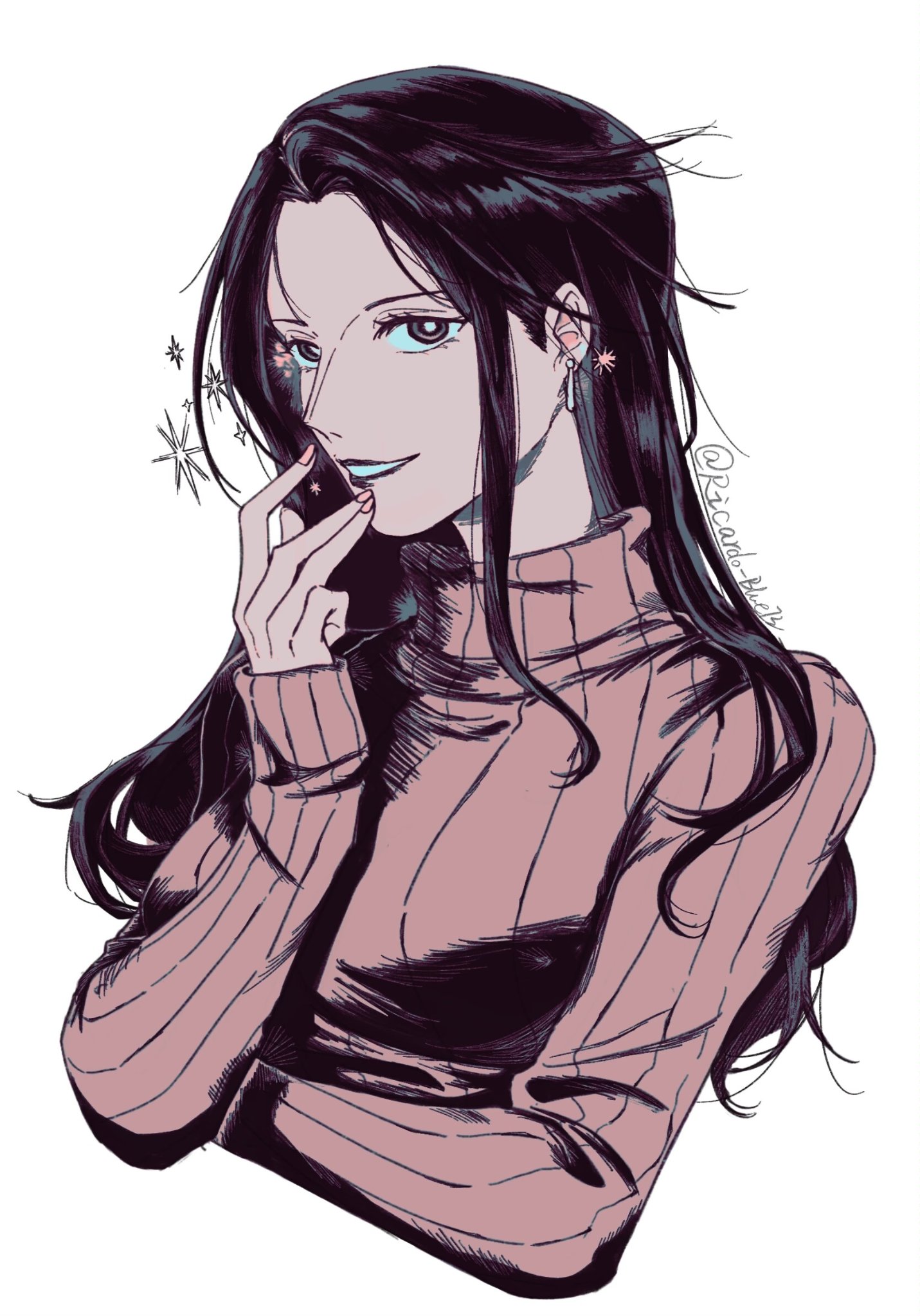 Safebooru - 1girl black hair cropped torso earrings english commentary ...
